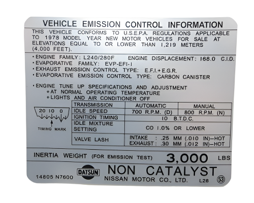 VECI Label for 1978 Datsun 280Z – JDM CAR PARTS